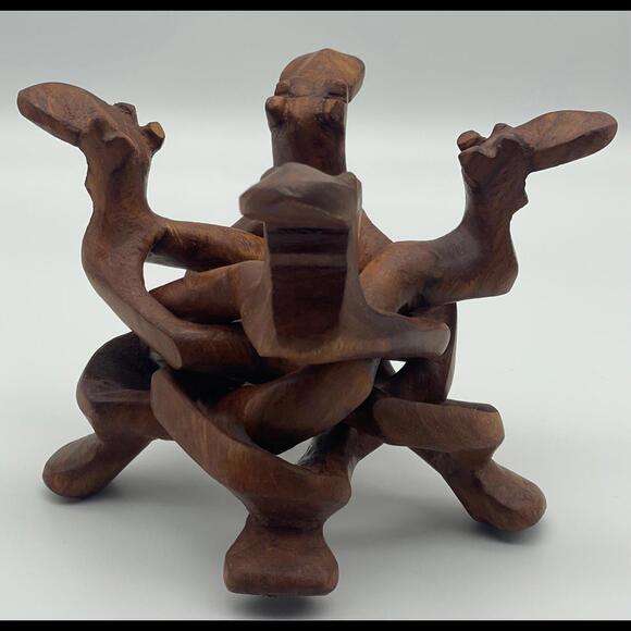 Other | Vintage Hand Carved Camel Interlocking Wood Plant Stand | Poshmark